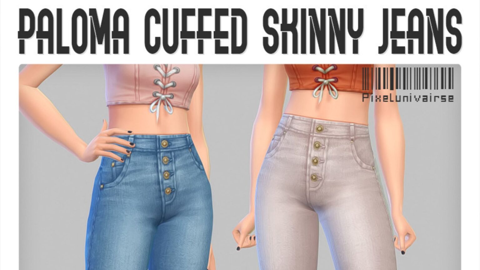 CC: Paloma Cuffed Skinny Jeans por Pixelunivairse | Simlish 4