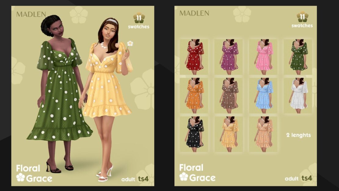 CC: Maravilloso vestido floral de mujer creado por Madlen para los Sims ...